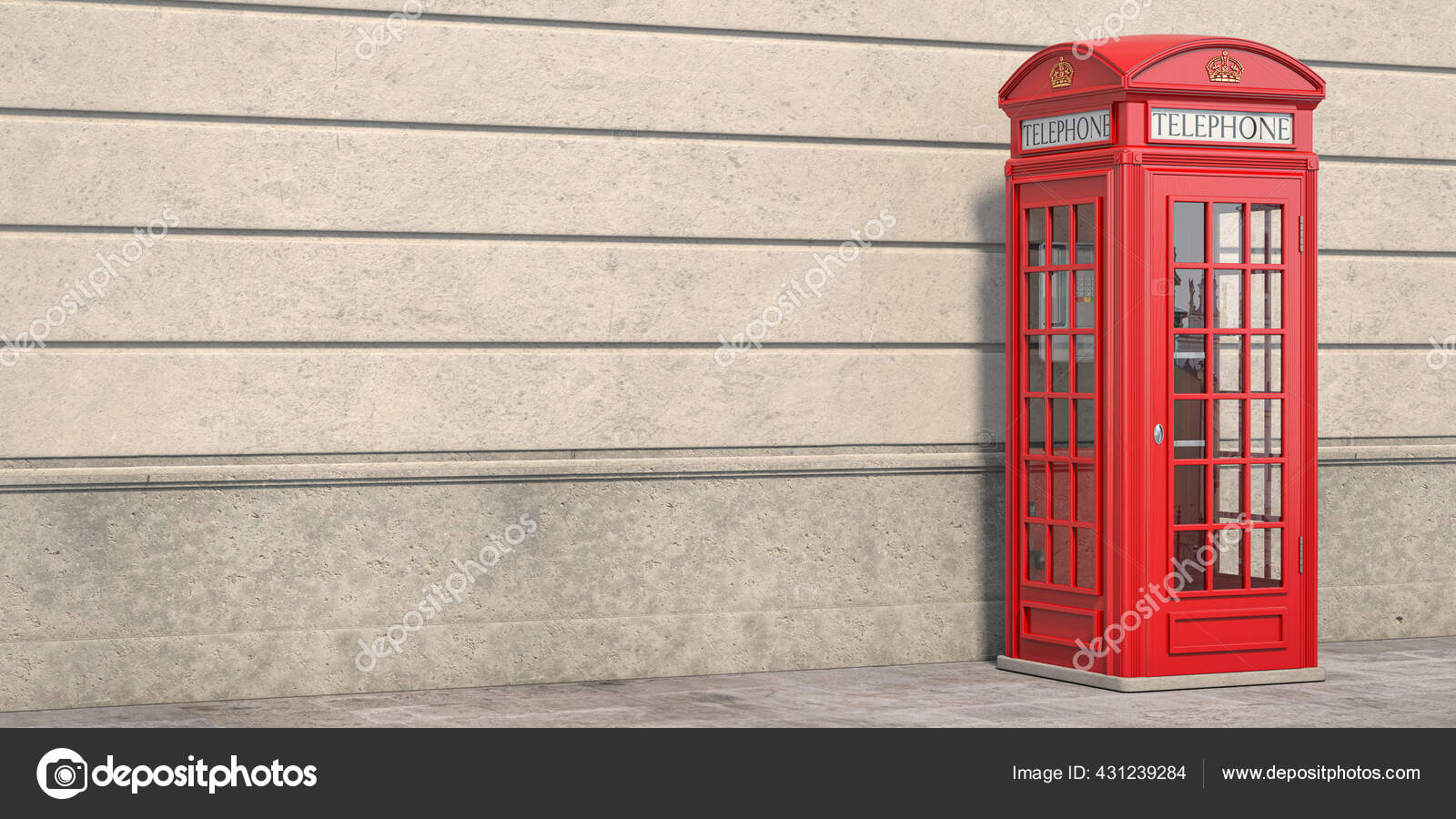 Red Phone Booth Brick Wall Background London British English Symbol ...