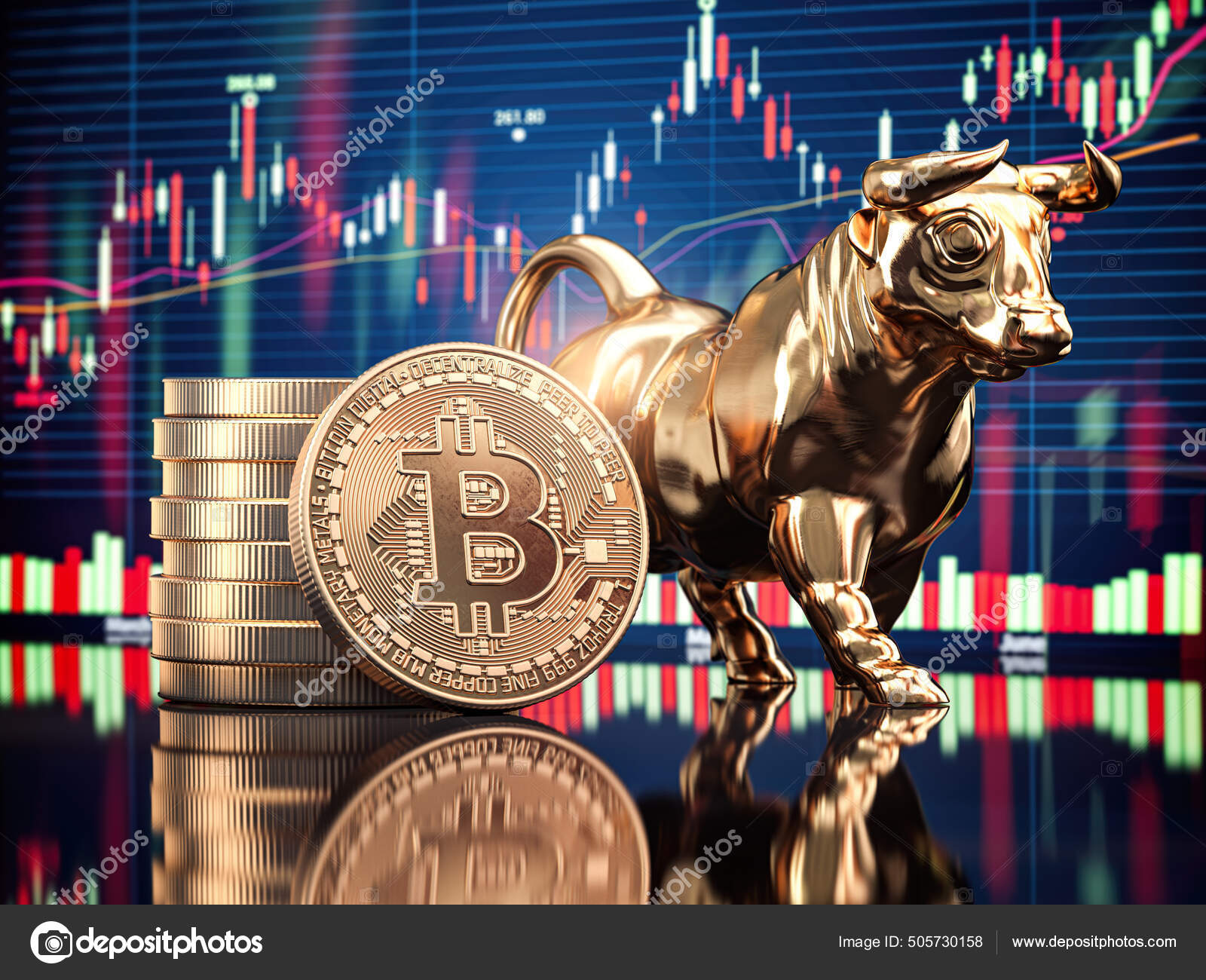 Bitcoin Coin Bull Stock Chart Bullish Market Btc Illustration Stock Photo by ©maxxyustas 505730158