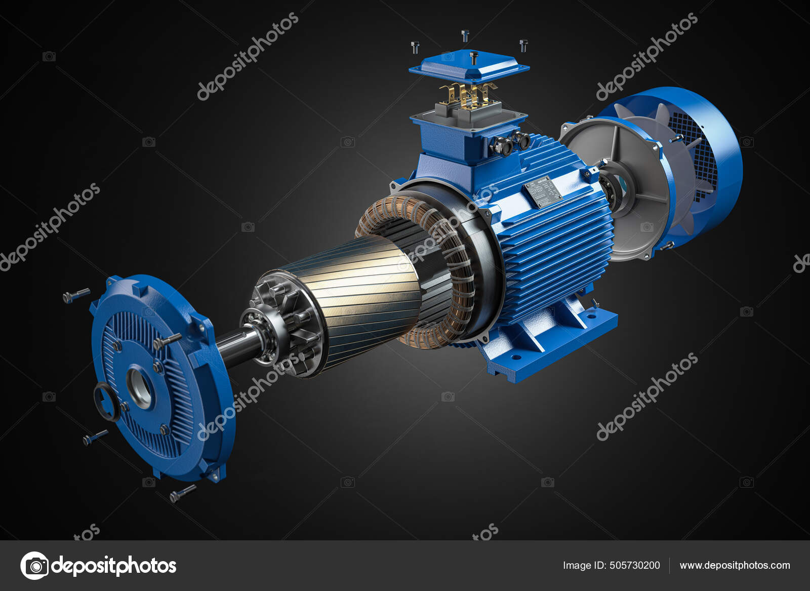 Electric Motor Parts Structure Black Background Illustration Stock ...