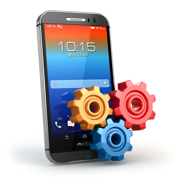 Mobile phone and gears. Application development concept. Stock Photo by ...