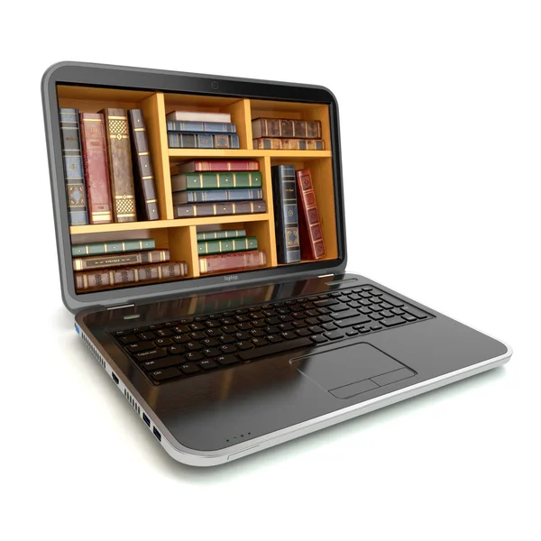 E-learning education or internet library. Laptop and books. Stock Photo ...