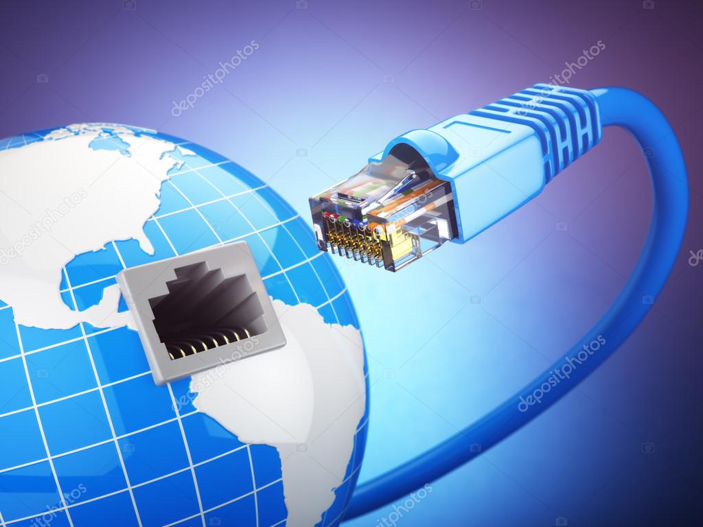 Internet global comunication concept. Earth and ethernet cable o Stock ...