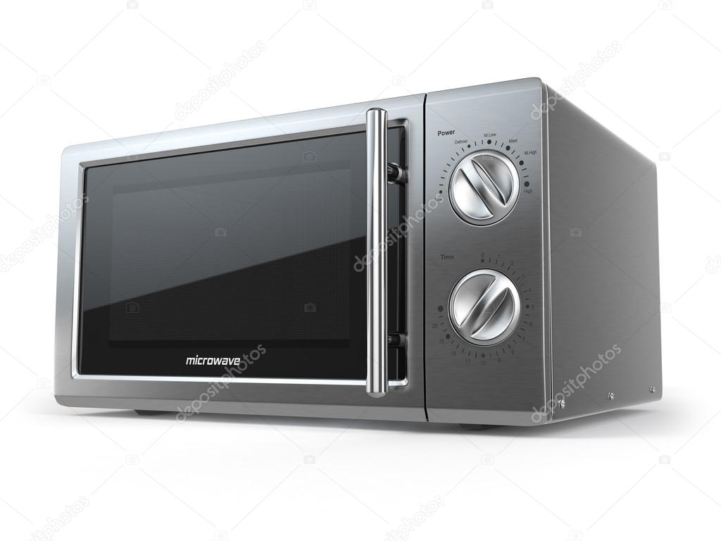 Metallic microwave oven isolated on white background. Stock Photo by ...