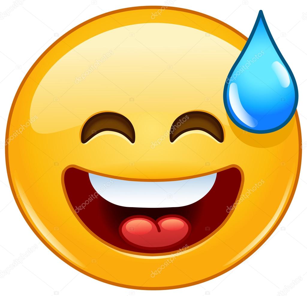 Emoticon sorridente con la bocca aperta e sudore freddo — Vettoriali ...