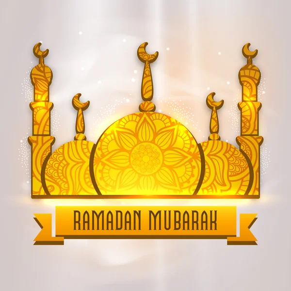 Golden Mosque with Ribbon for Ramadan Mubarak. - Stock Image - Everypixel