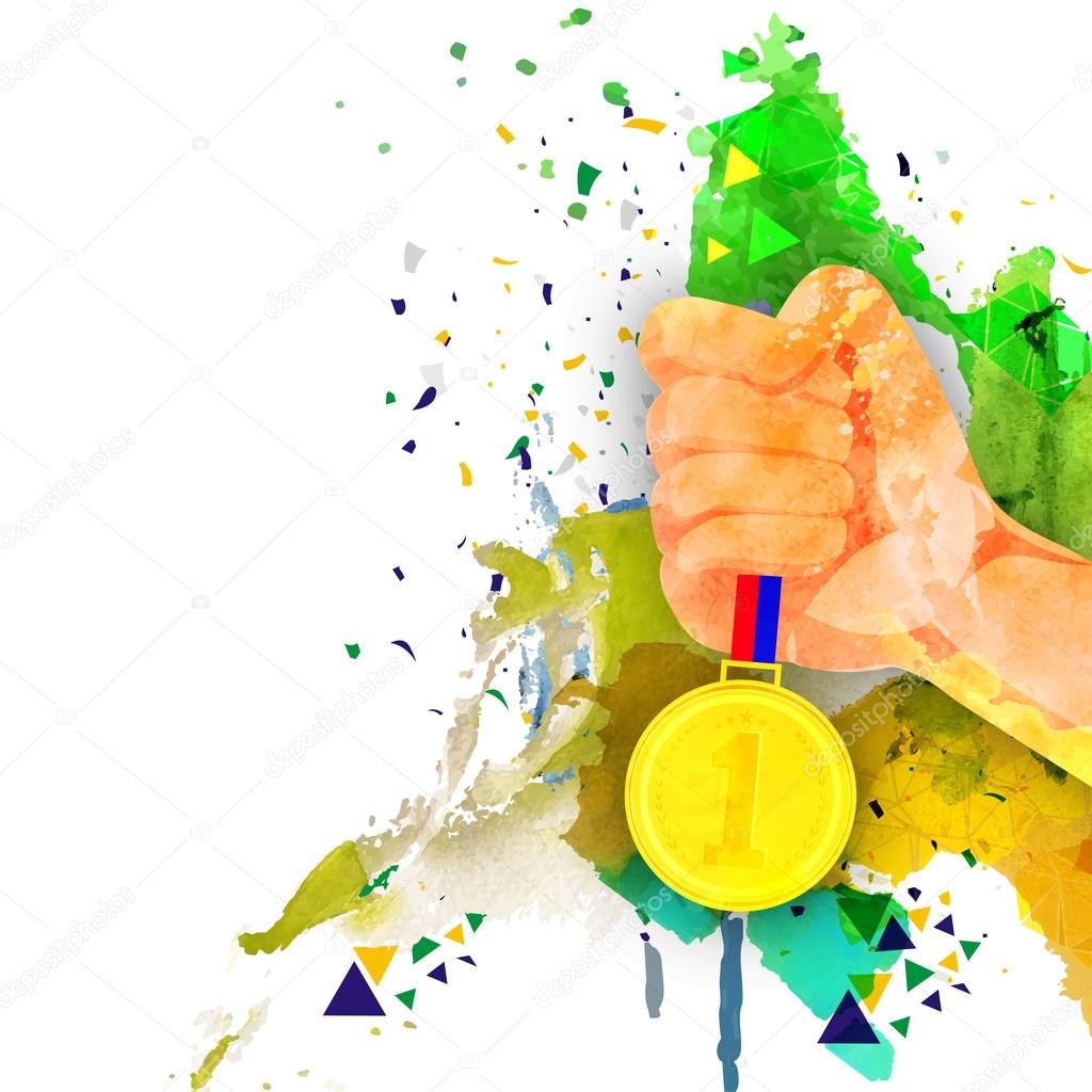 Hand with Gold Medal for Olympic Games concept. Stock Vector Image by ...
