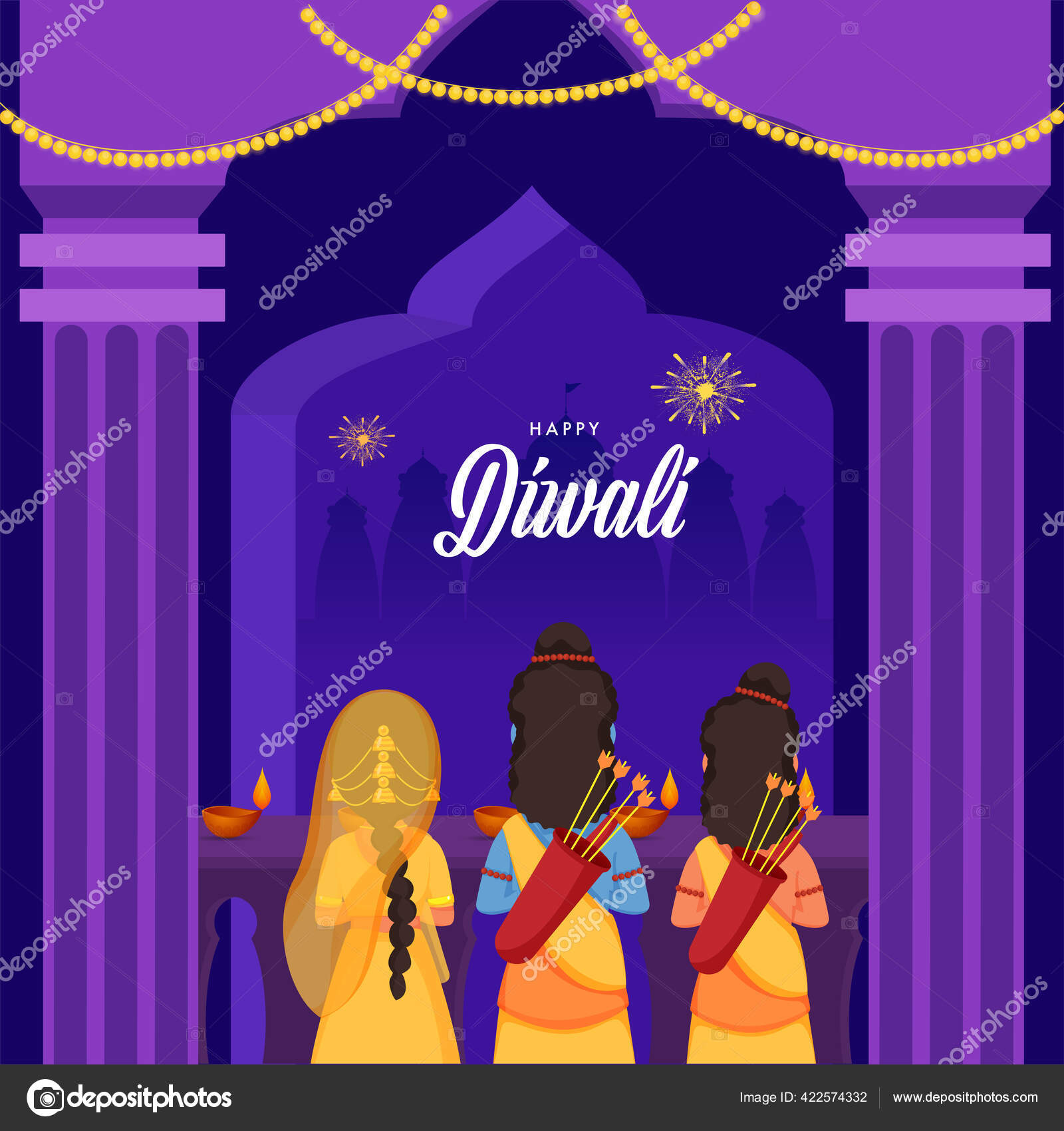 Happy Diwali Celebration Background Back View Lord Rama His Wife Stock ...