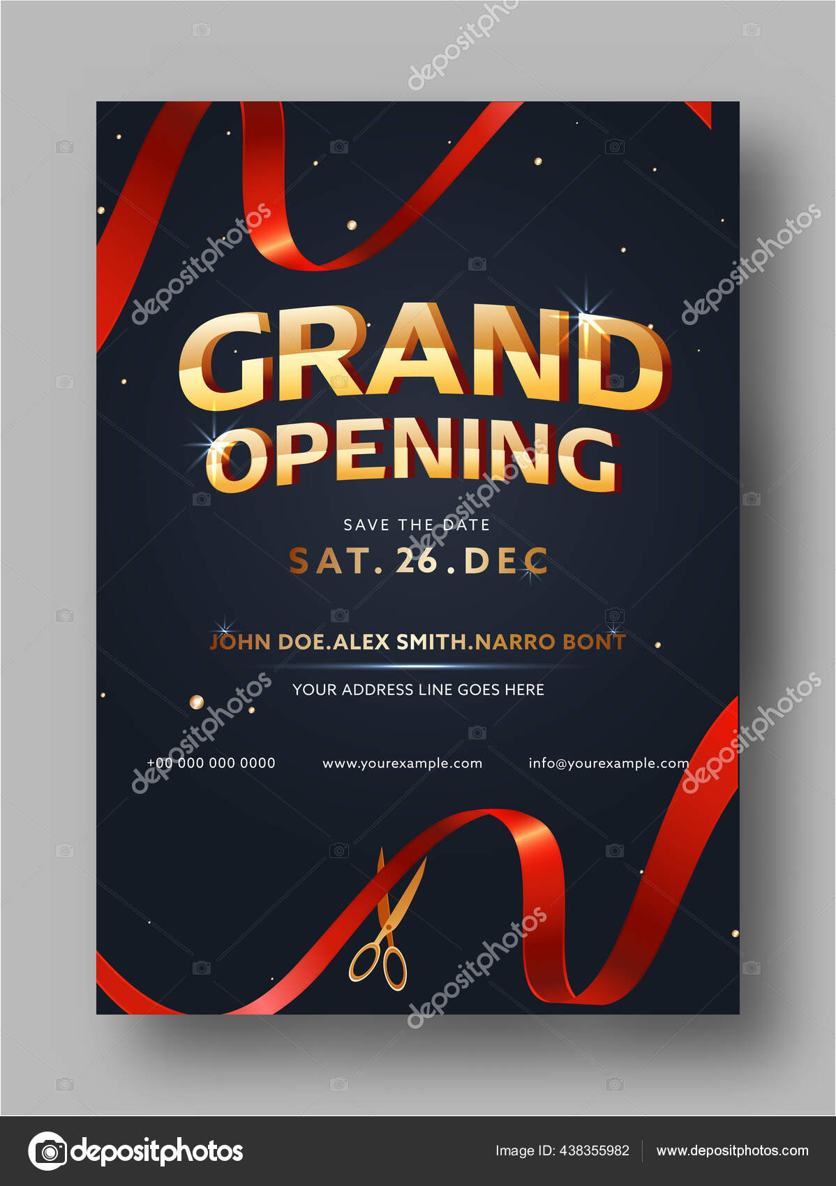Grand Opening Flyer Template Design Red Ribbon Scissor Event Details ...
