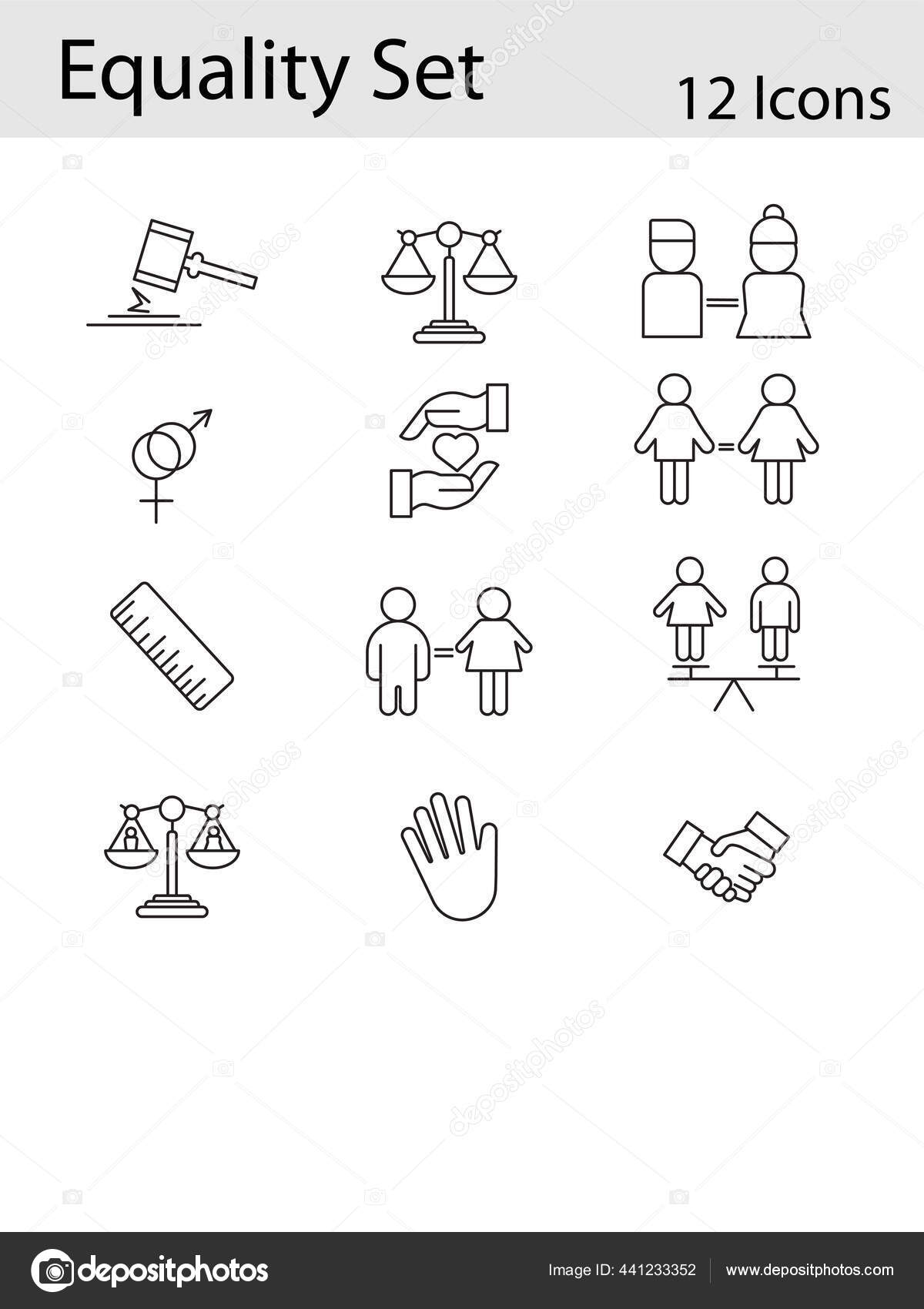 Black Line Art Illustration Equality Icon Set White Background Stock ...