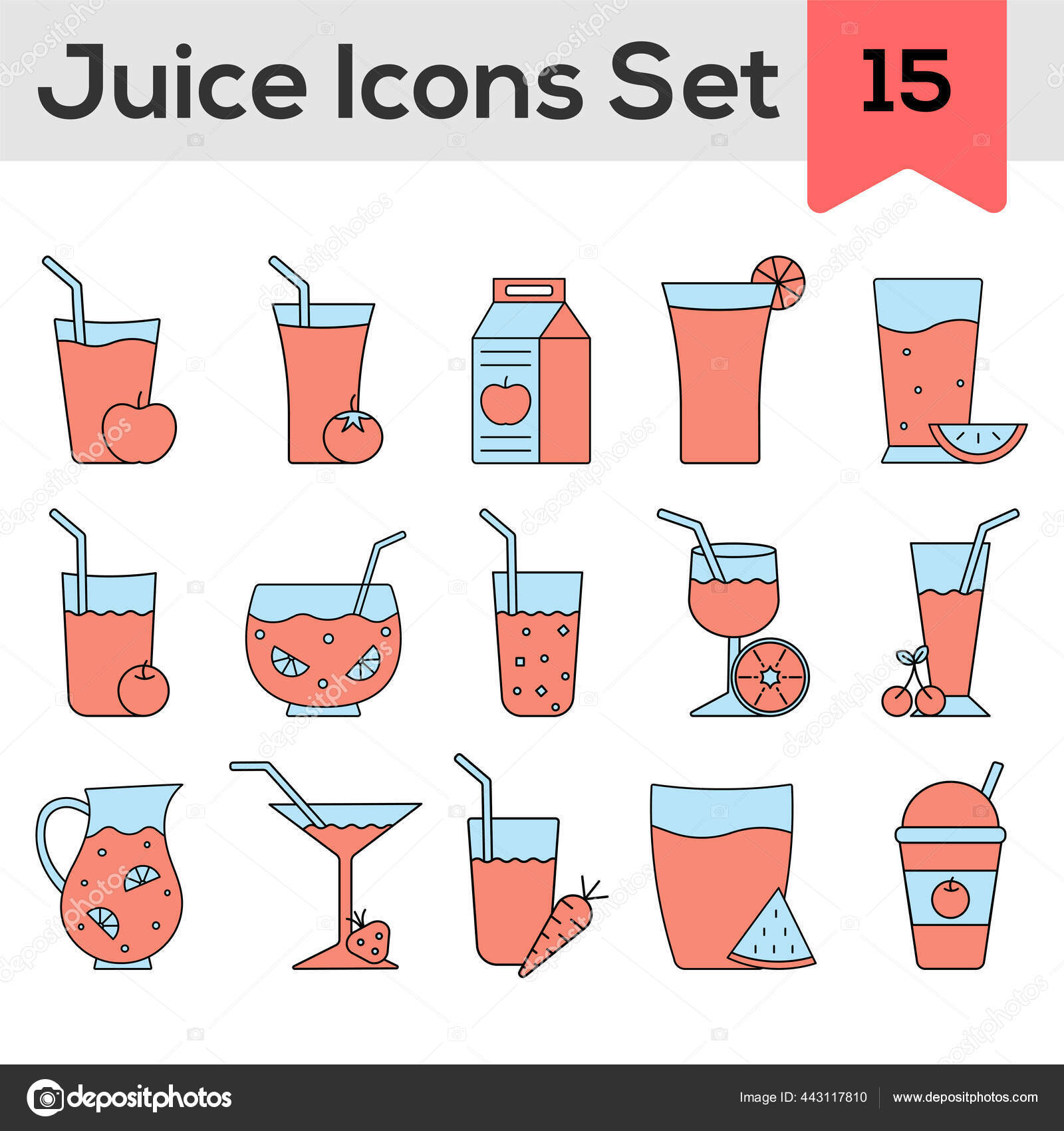 Red Blue Color Juice Icon Set Flat Style Stock Vector by ...
