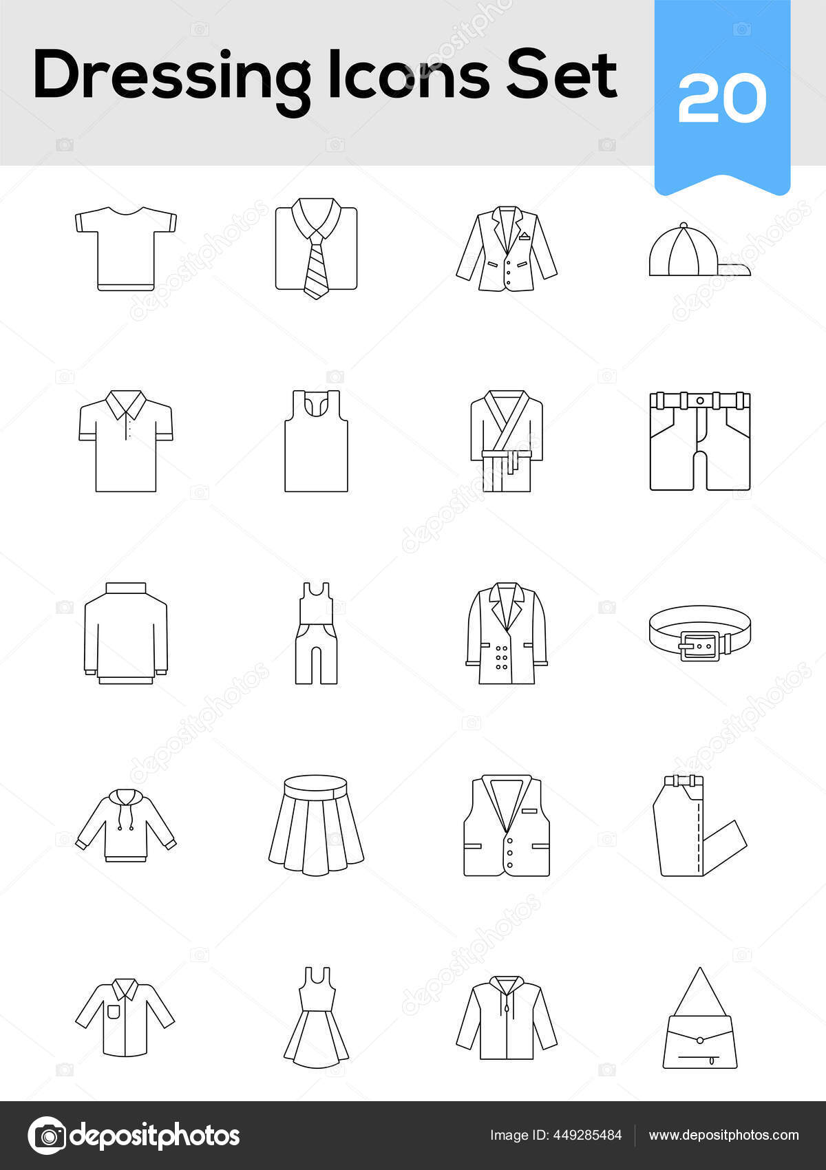 Set Dressing Icons Symbol Stroke Style Stock Vector Image by ...