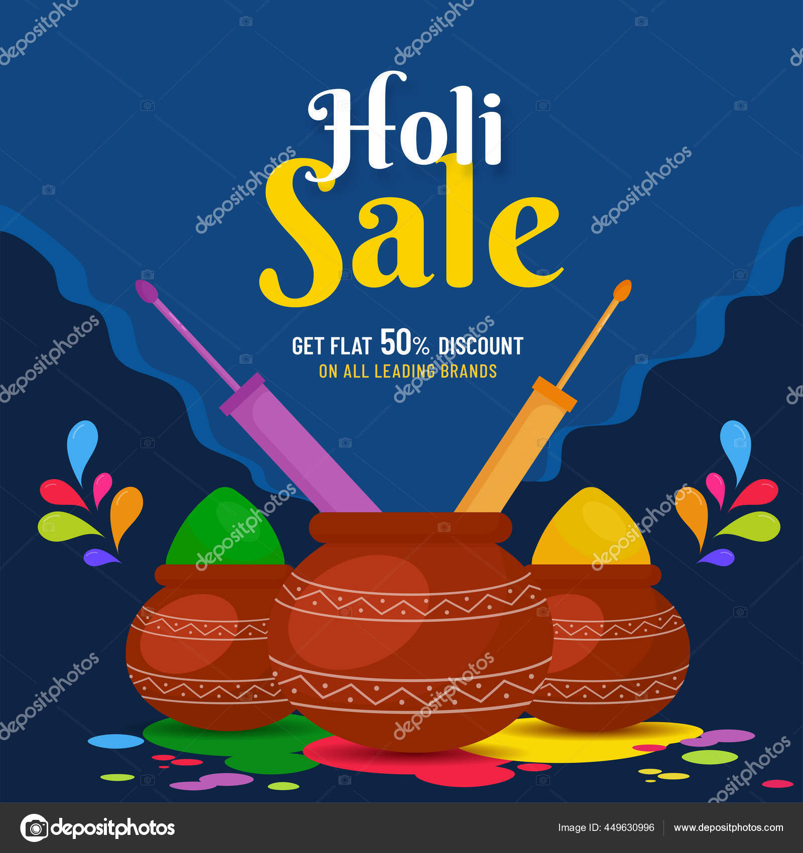 Holi Sale Poster Design Discount Offer Water Guns Mud Pots Stock Vector ...