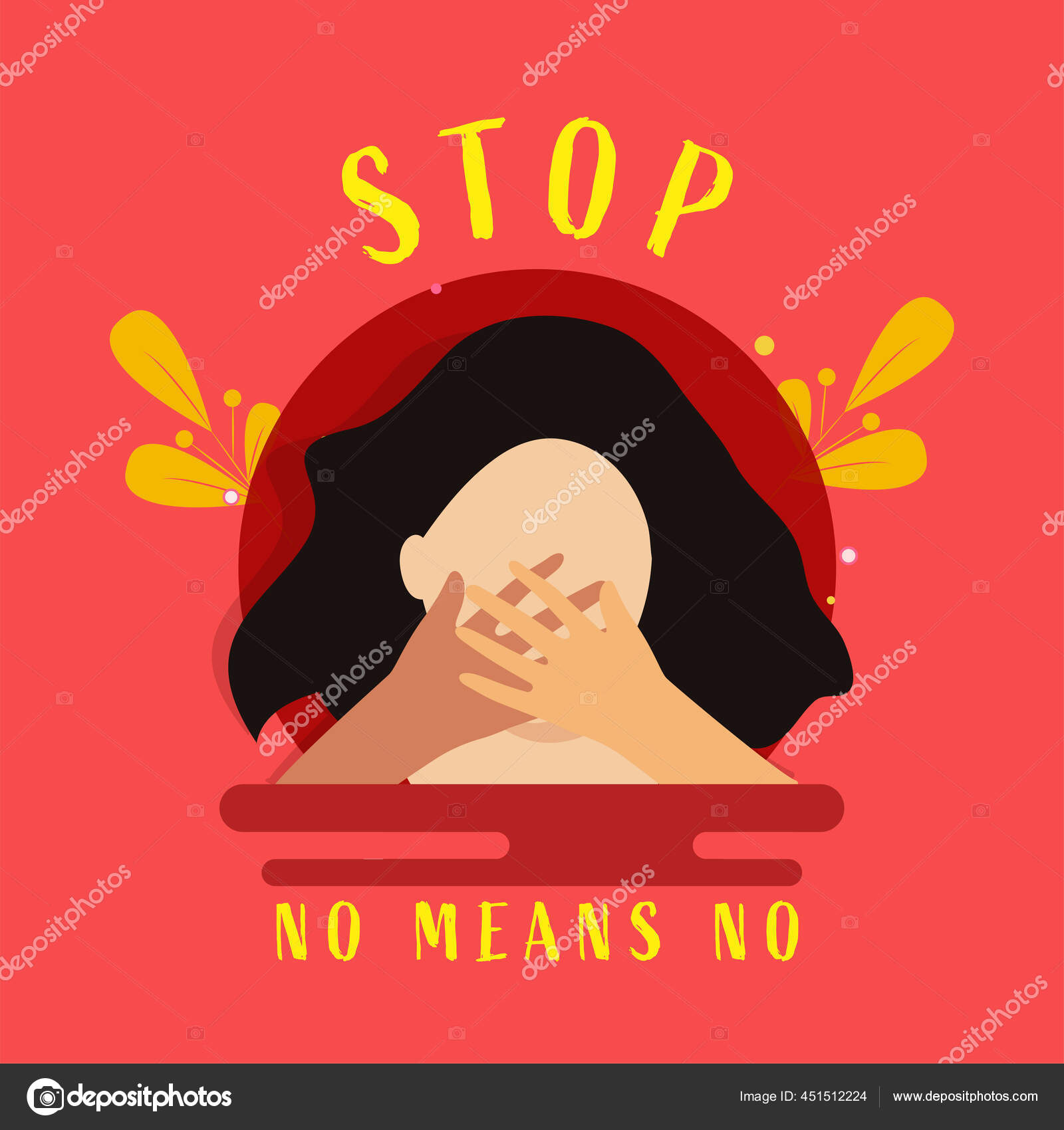 Stop Sexual Violence Women Concept Cartoon Girl Says Means Red Stock ...