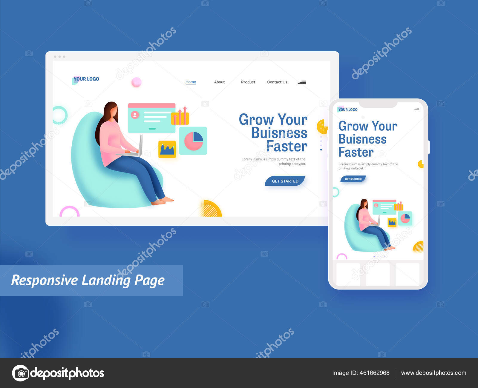 Responsive Landing Page Employee Woman Working Sofa Business Faster ...