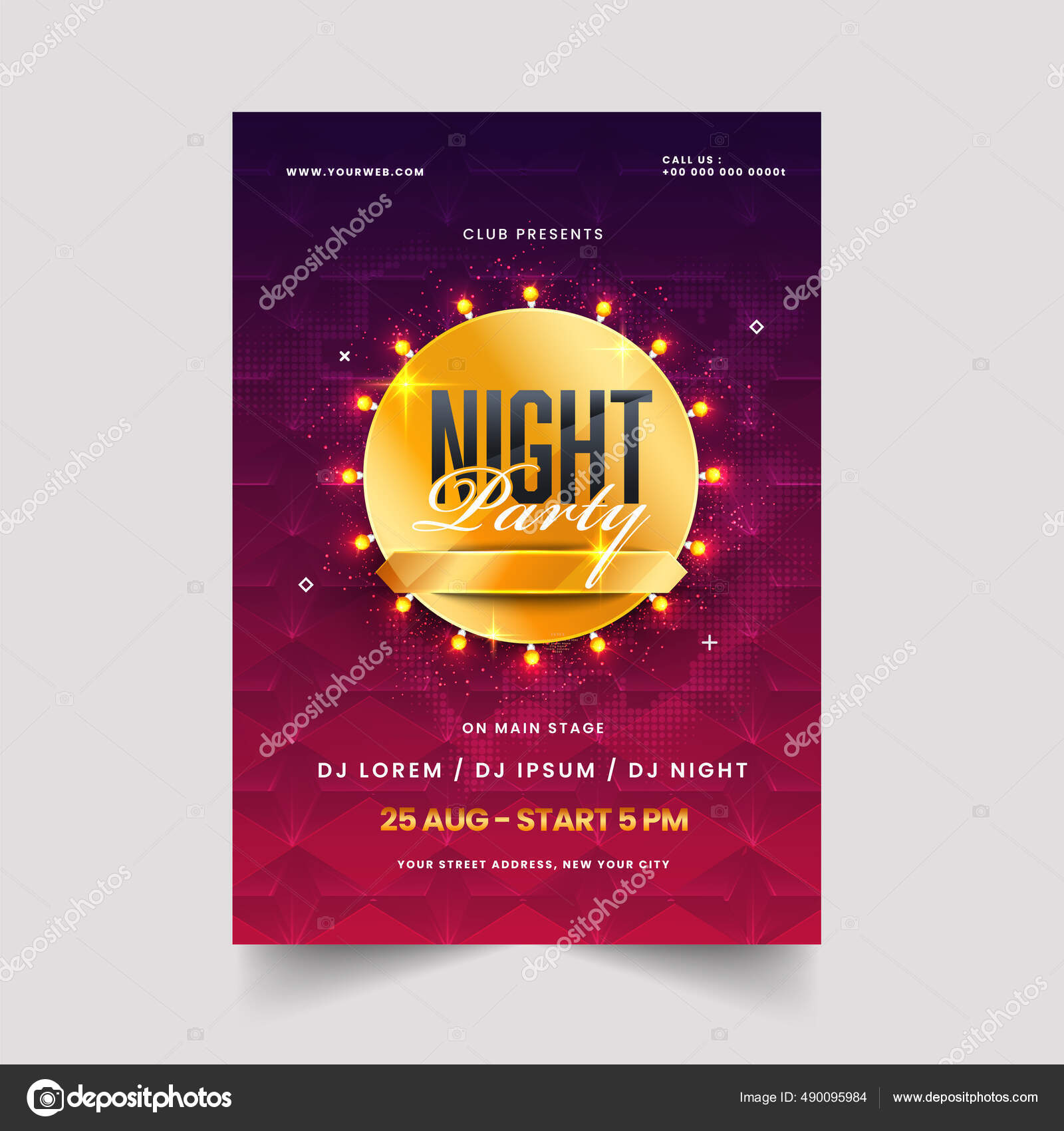 Night Party Flyer Invitation Card Event Details Abstract Geometric ...
