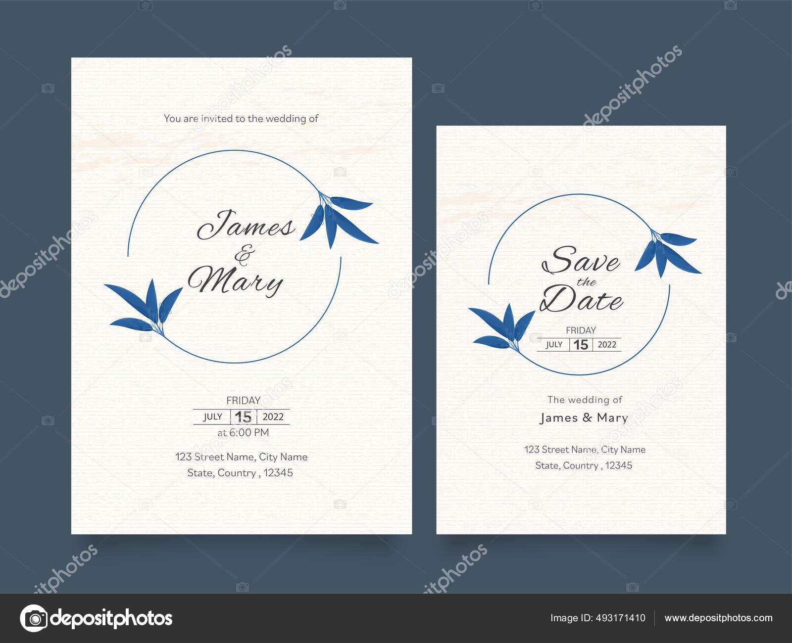 Wedding Invitation Card Date Template Layout White Color Stock Vector ...