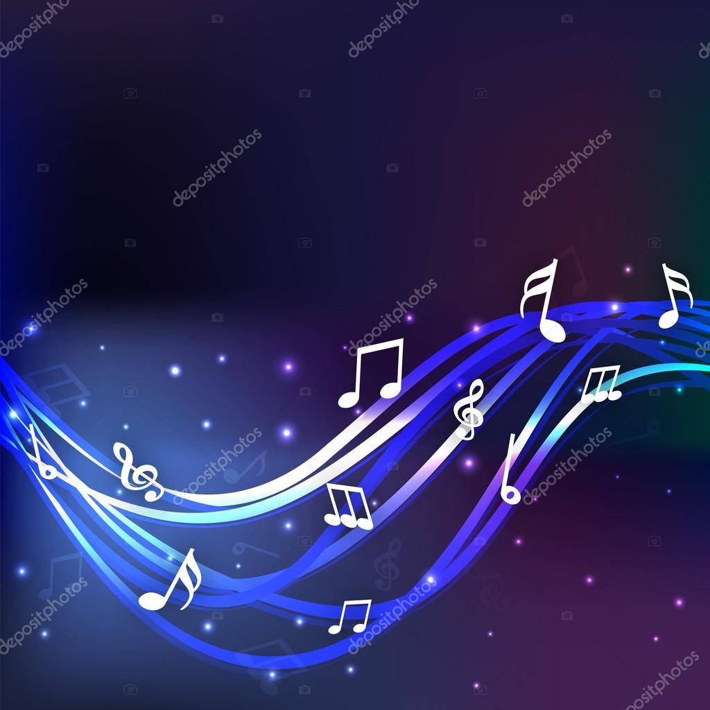 Musical notes with shiny blue waves. Stock Vector Image by ...