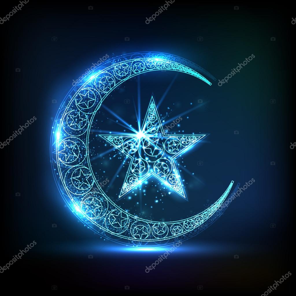 Blue Crescent Moon With Stars