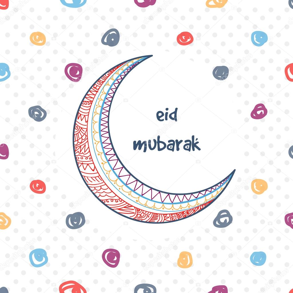 Greeting card with crescent moon for Eid Mubarak. Stock Vector Image by ...