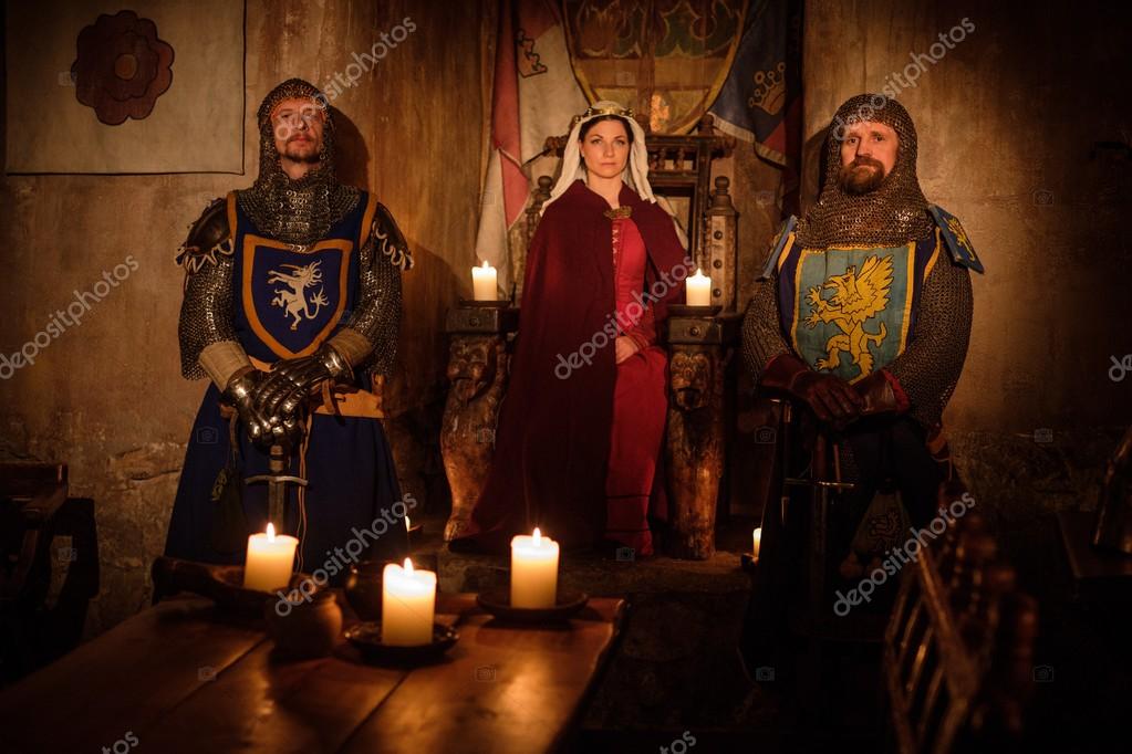 Medieval queen with her knights — Stock Photo © nejron #113150654