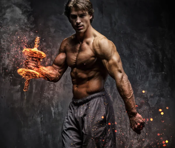 Shirtless fighter with burning boxer gloves. Stock Photo by ©fxquadro ...