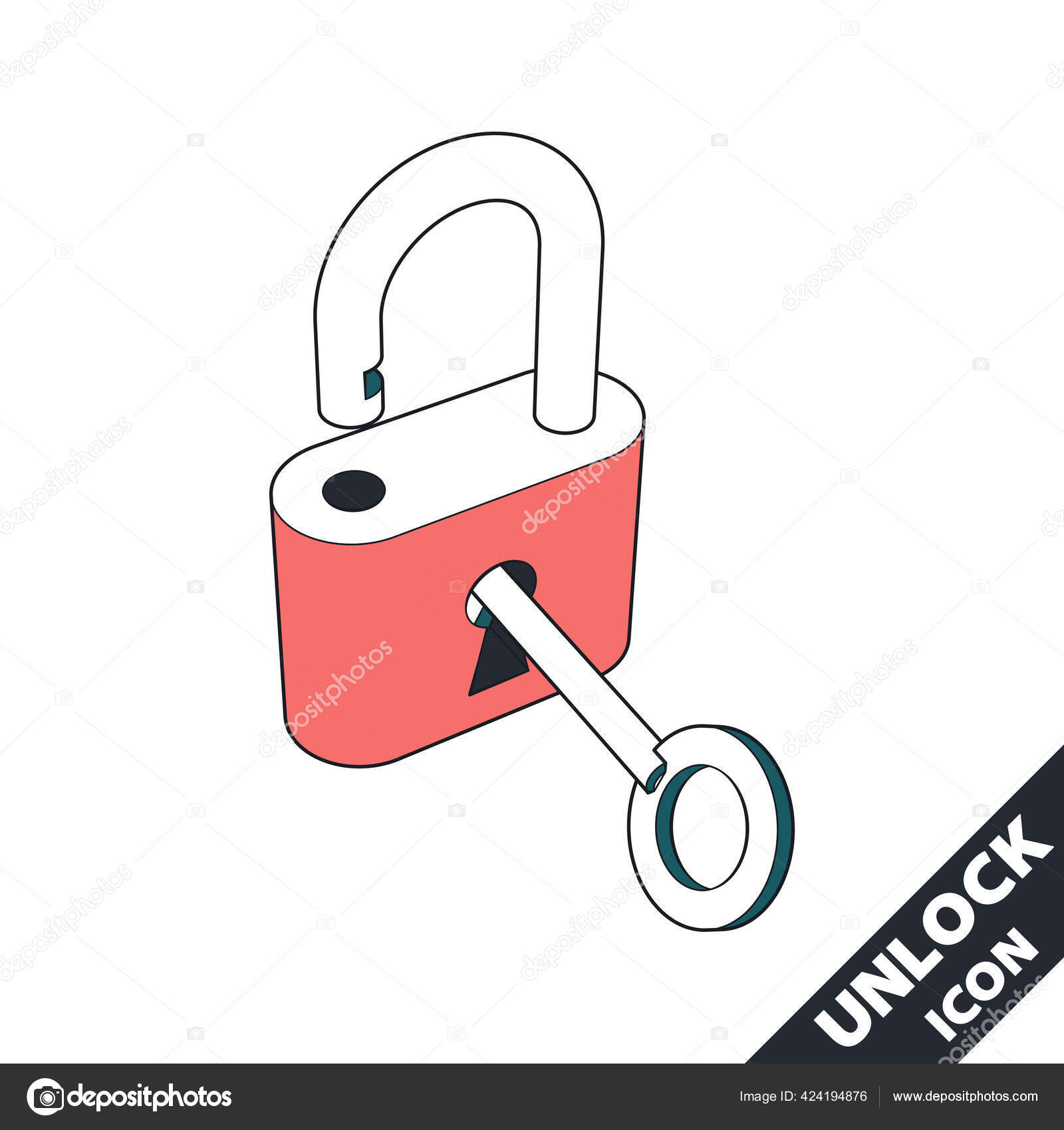 Opened Lock Key Icon Vector Illustration Flat Style Isolated White ...