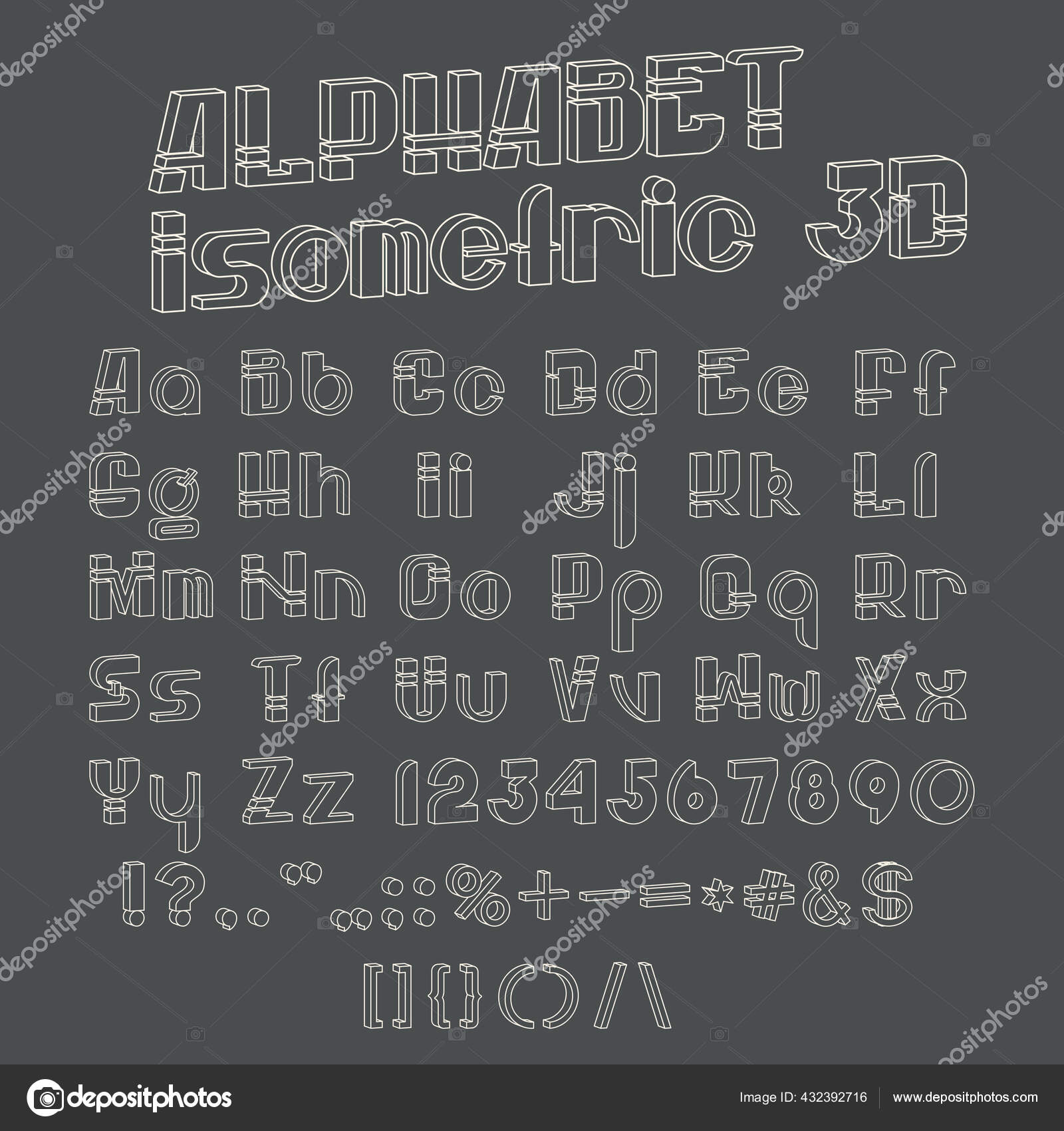 Conjunto Vectorial Caracteres Escala Grises Fuente Isométrica Alfabeto ...