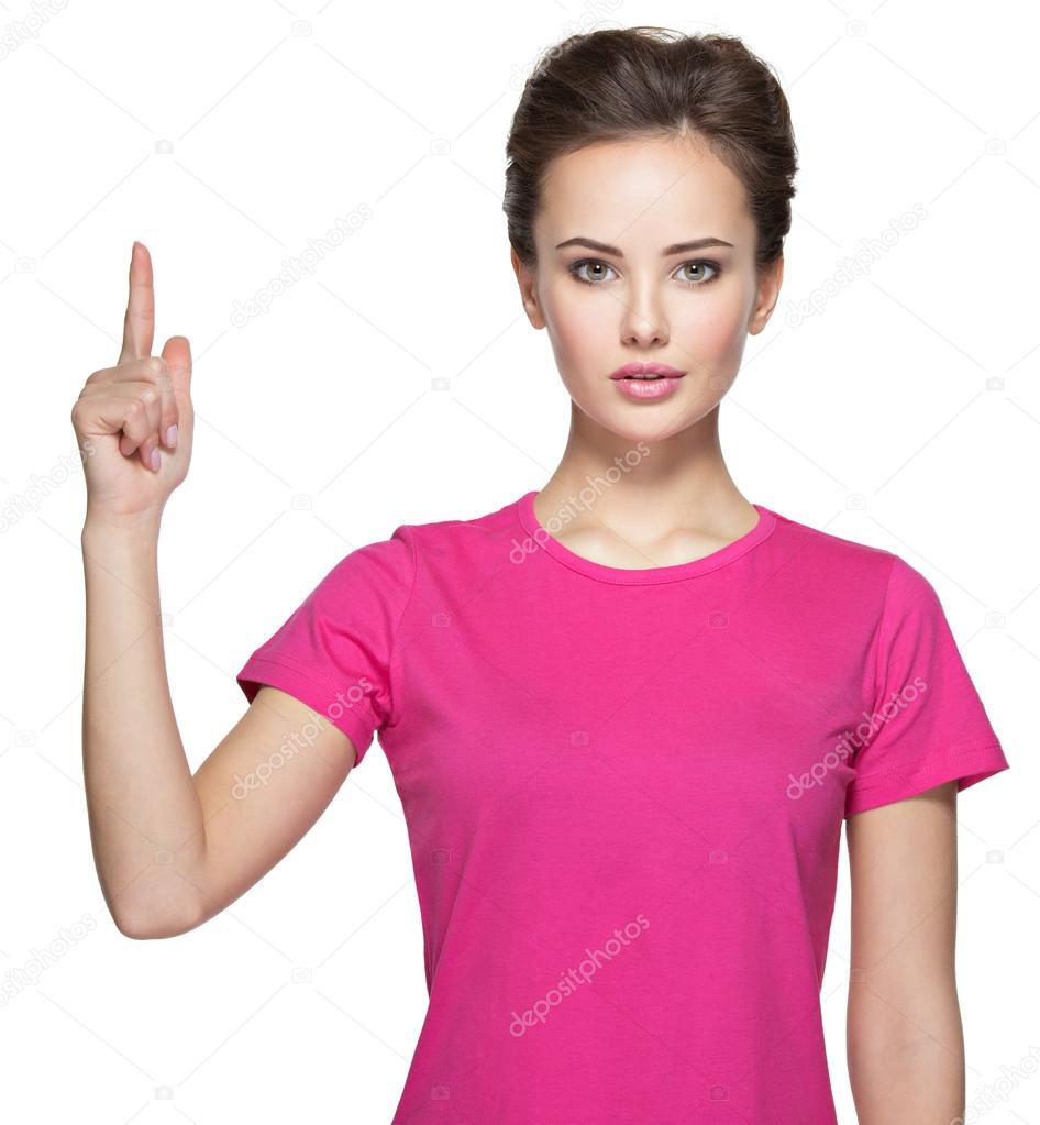 Young beautiful woman pointing up — Stock Photo © valuavitaly #88997118