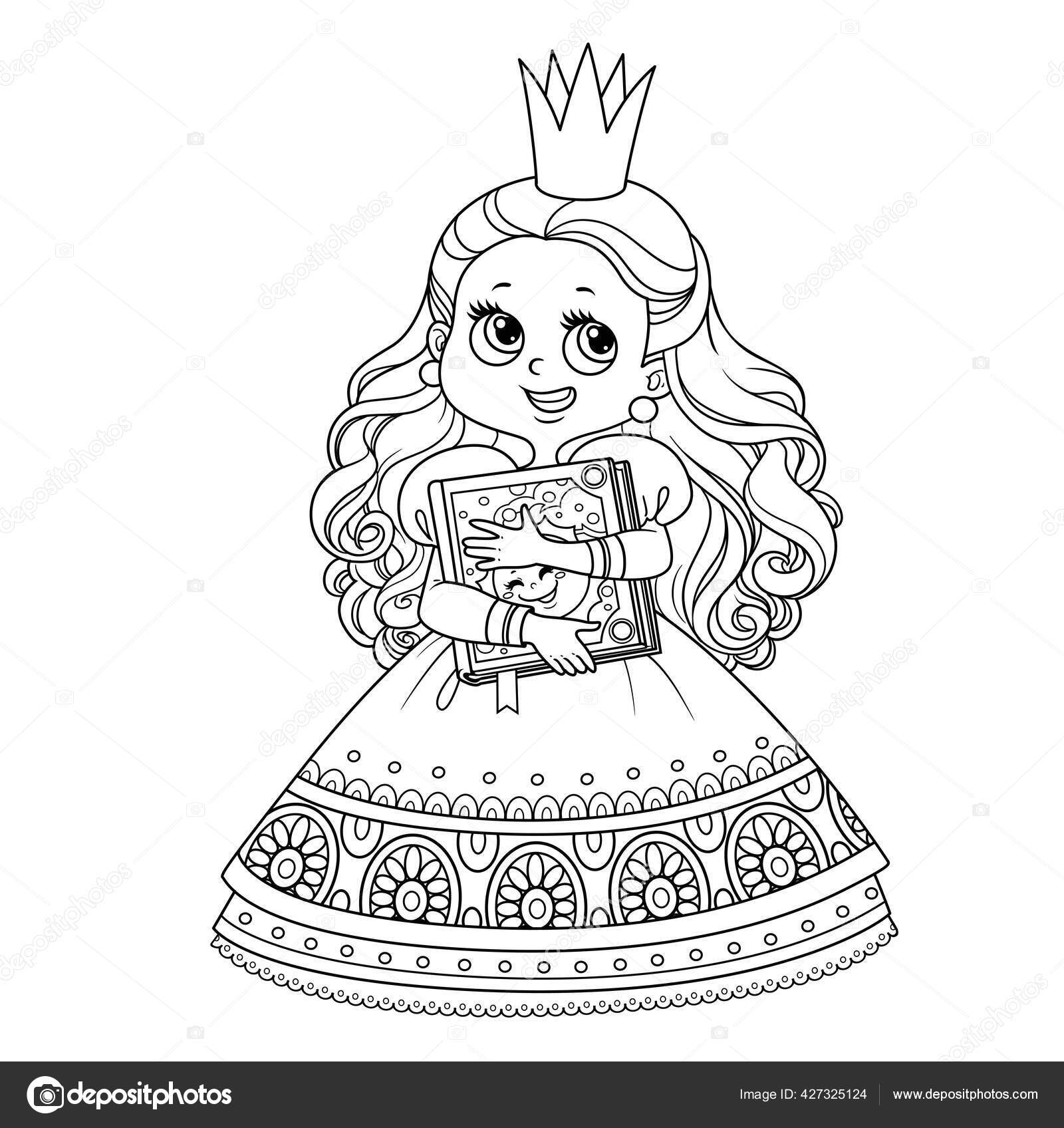 Linda Princesa Morena Con Libro Cuento Hadas Las Manos Delineadas ...