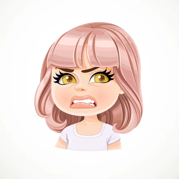 Beautiful Angry Aggressive Smiling Cartoon Brunette Girl Hair Shifted