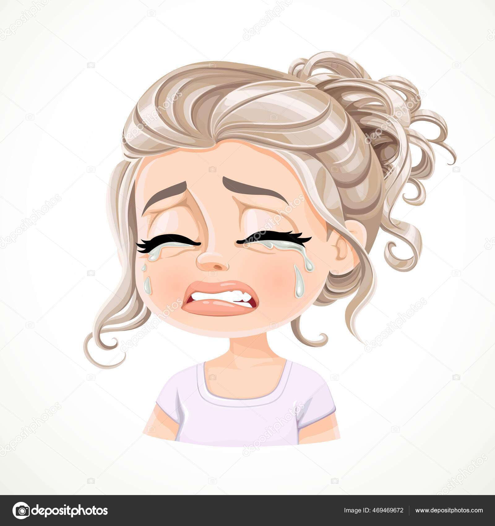 Beautiful Inconsolably Crying Pearl Blond Girl Long Wavy Hair Bunched ...