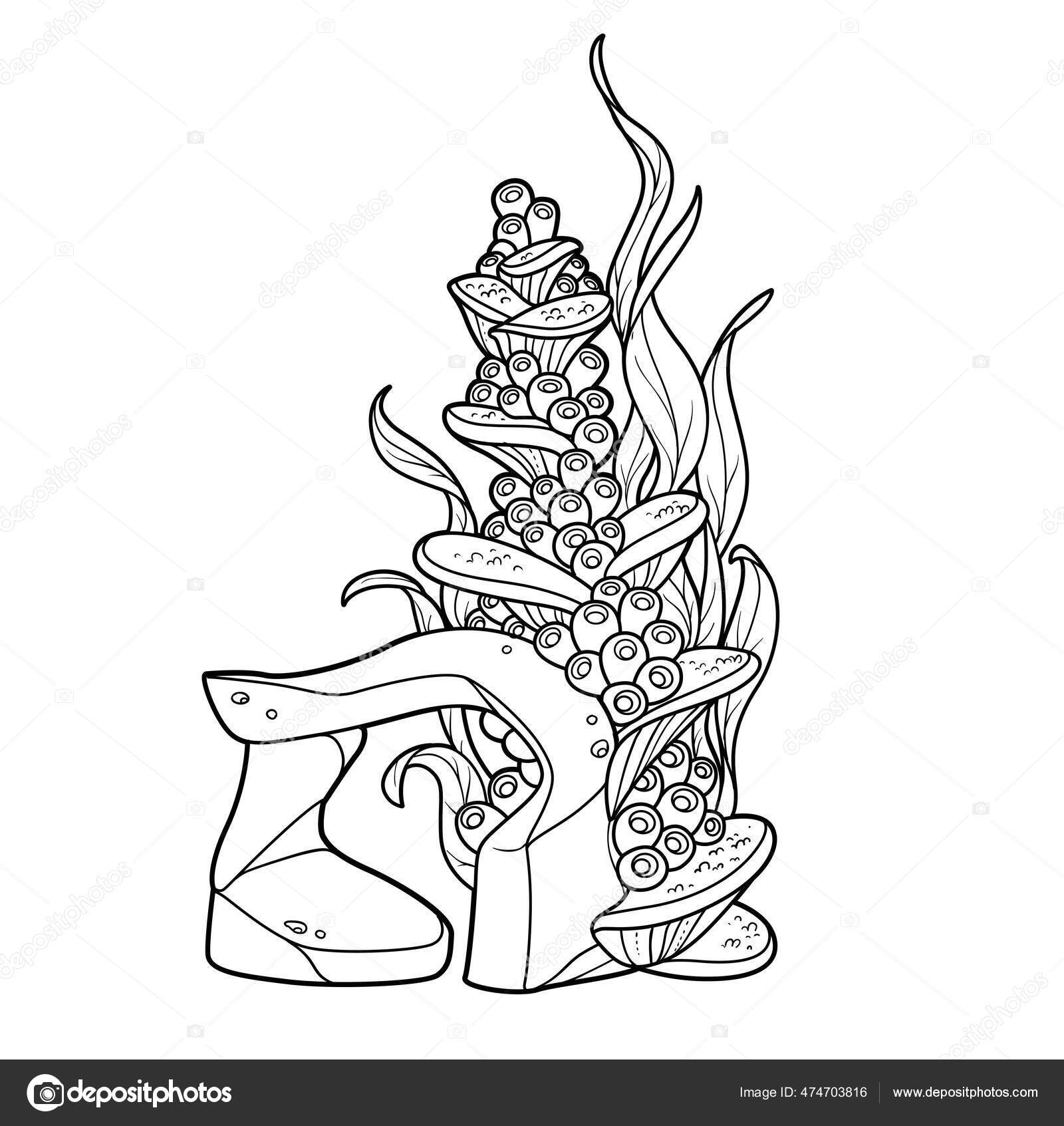 Anemones Coral Polyps Long Algae Grow Stone Coloring Book Linear Stock ...