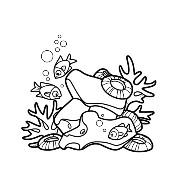 Corals Polyps Growing Stone Coloring Book Linear Drawing Isolated White ...