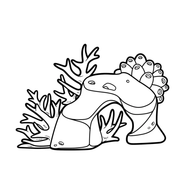 Corals Polyps Growing Stone Coloring Book Linear Drawing Isolated White ...