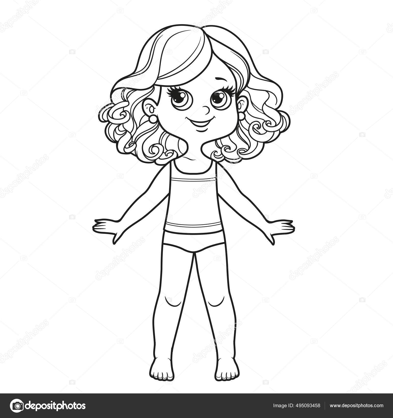 Linda Chica Dibujos Animados Con Pelo Rizado Exuberante Vestida Con ...