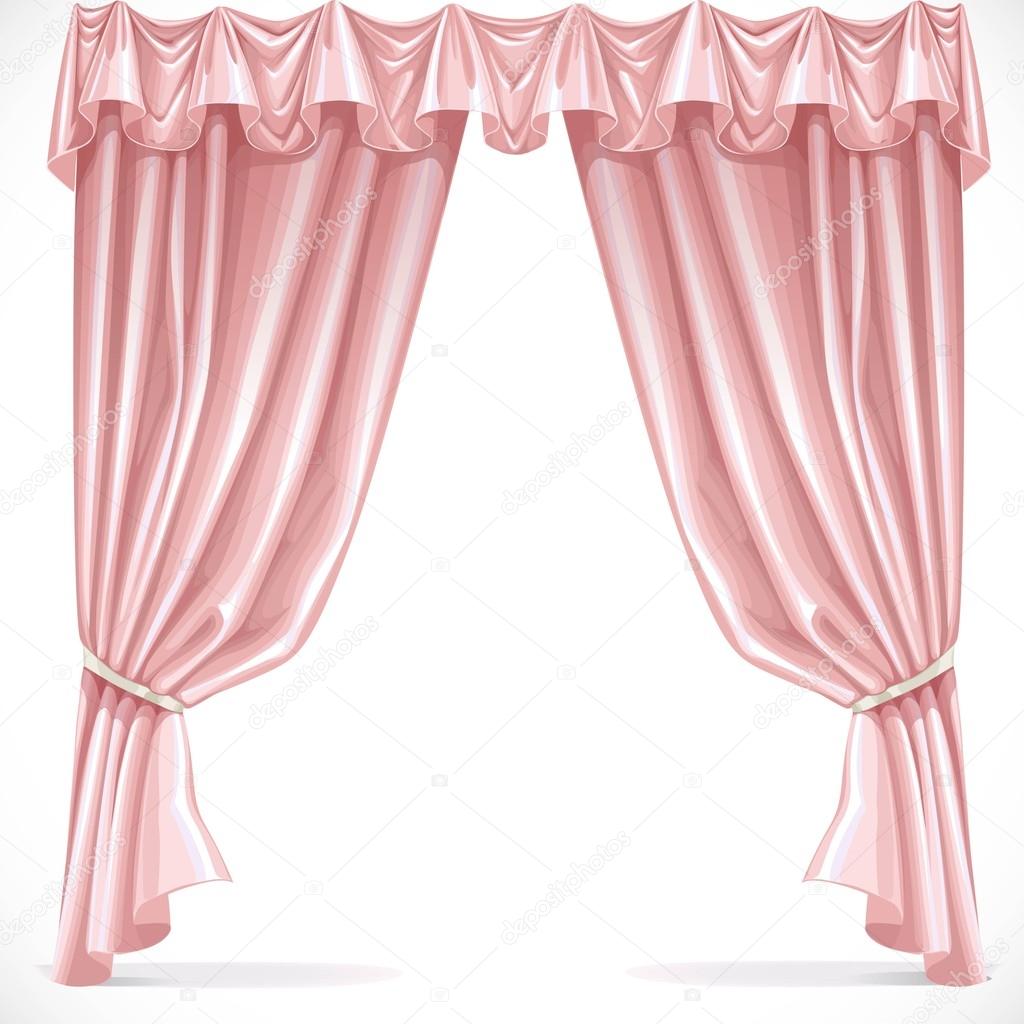 Pink curtain draped with pelmet isolated on a white background Stock ...