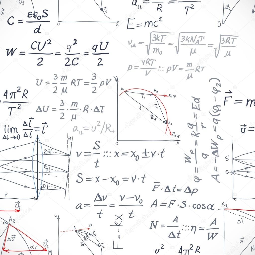 Seamless pattern of the formulas on the physics isolated on white Stock ...