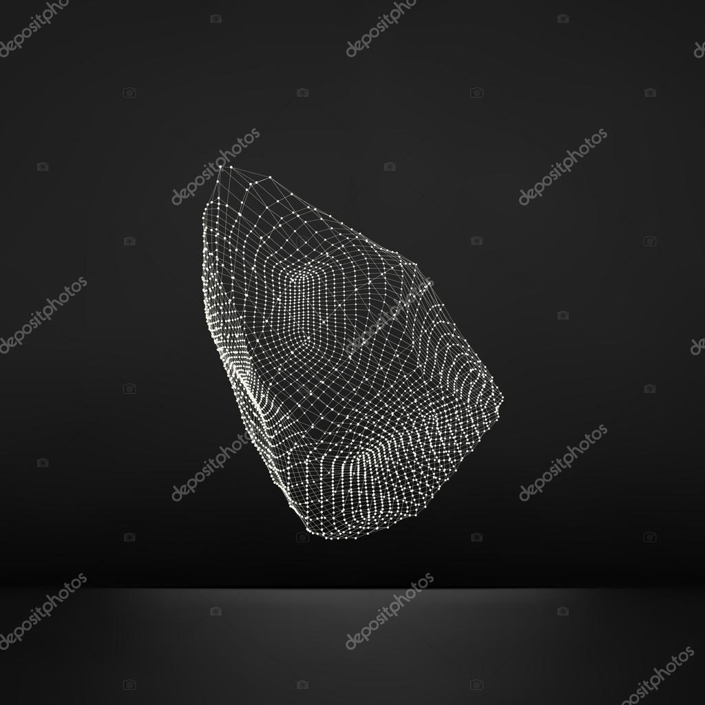 Wireframe Object With Lines And Dots Abstract 3d Connection Structure Geometric Shape For