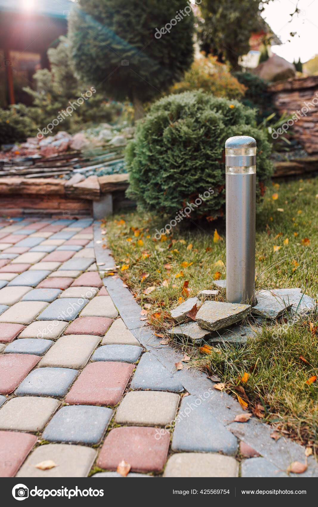 Street Lamp Lighting Path Yard Backyard Lighting Stock Photo by ...