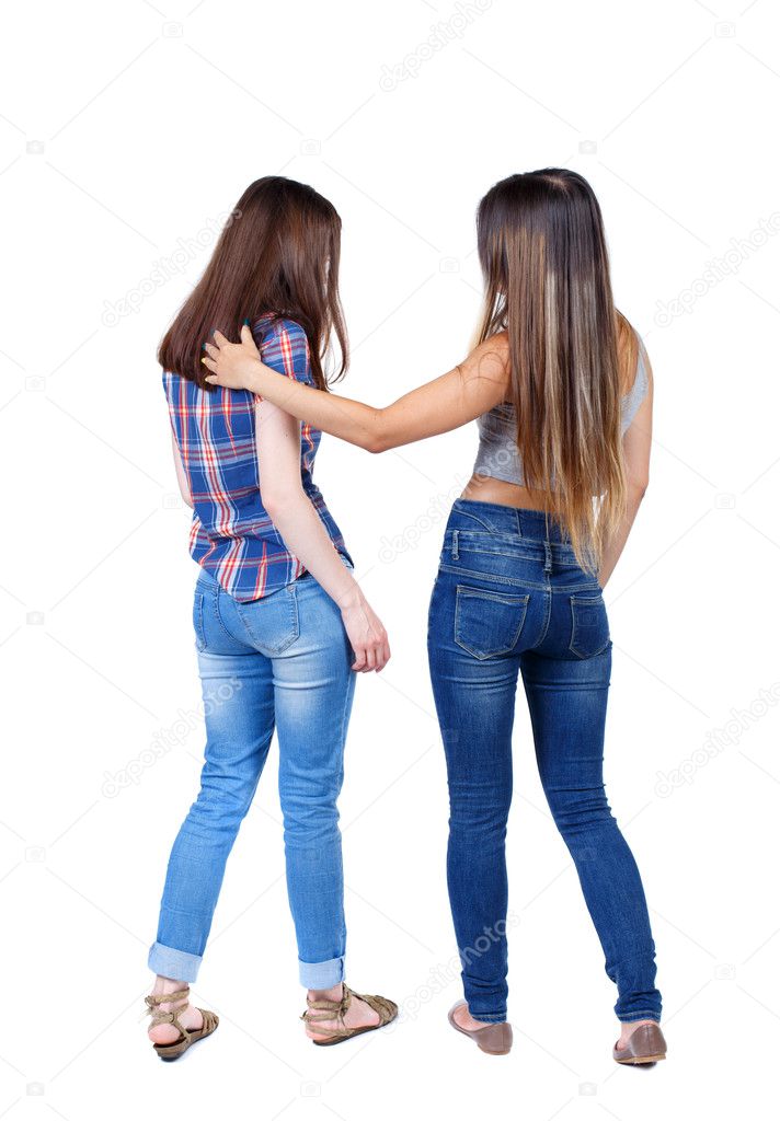 Back view of two young woman. Rear view people collection. Stock Photo ...