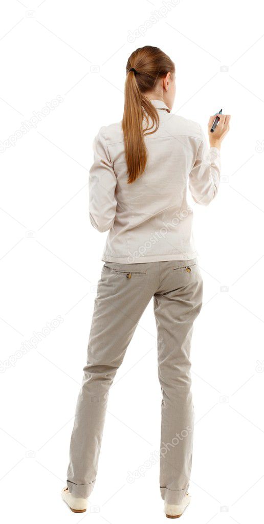 Back view of writing beautiful woman. — Stock Photo © ghoststone #122120944