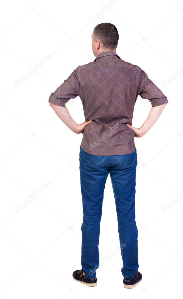Back view of handsome man in shirt looking up. Stock Photo by ...