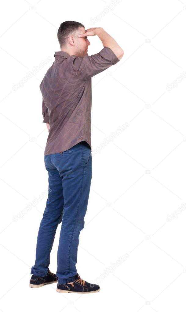 Back view of handsome man in shirt looking up. Stock Photo by ...