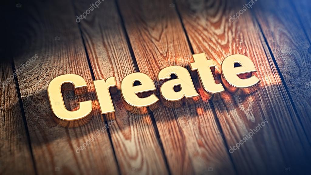 Palabra Crear en tablones de madera 2023