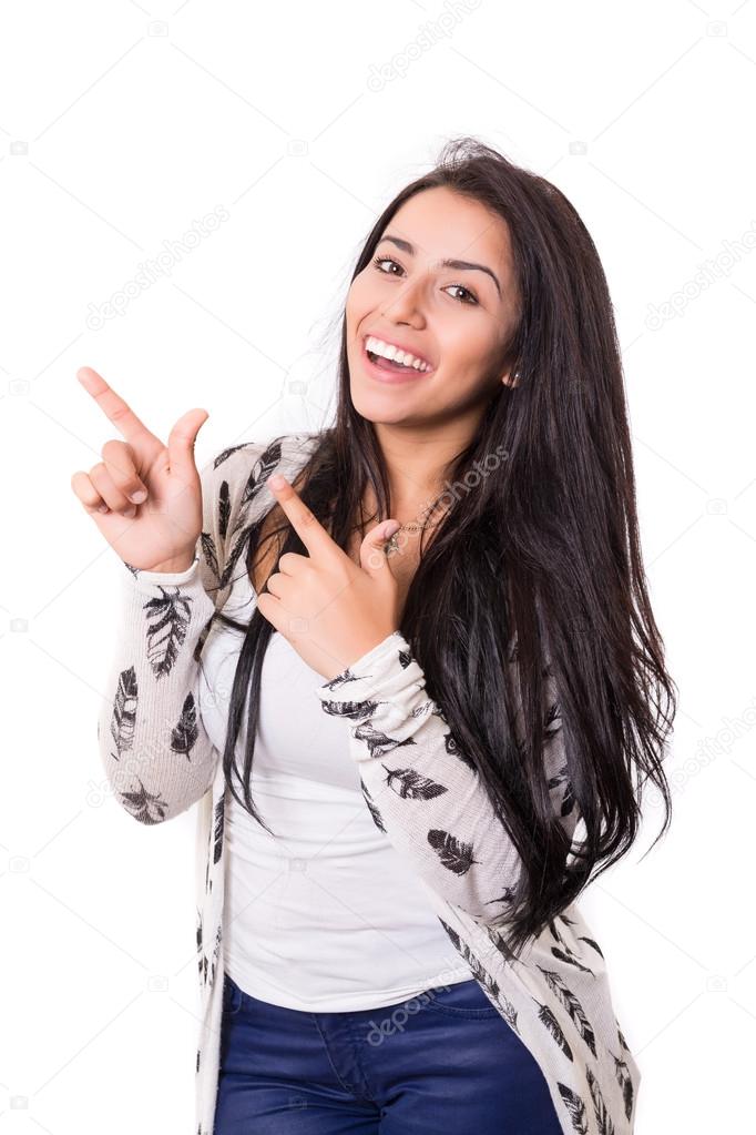 Young woman presenting your product Stock Photo by ©hsfelix 114558242