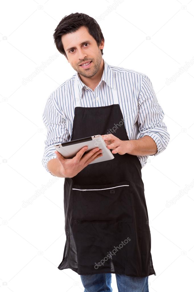 Man searching for a new recipe — Stock Photo © hsfelix #75566435