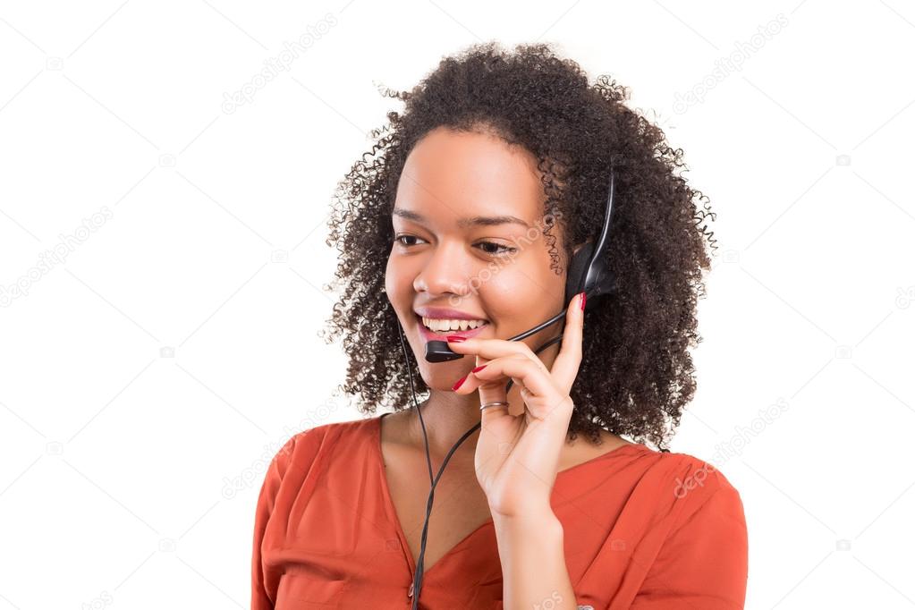 Friendly telephone operator smiling Stock Photo by ©hsfelix 95277662