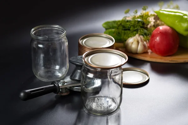 Woman Hands Doing Canning Canning Tool Different Vegetables Herbs Black ...