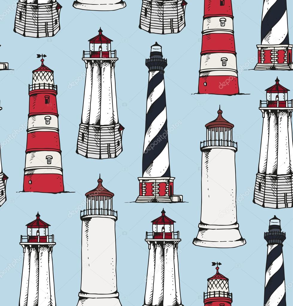Seamless lighthouses pattern Stock Illustration by ©fandorina #118023262