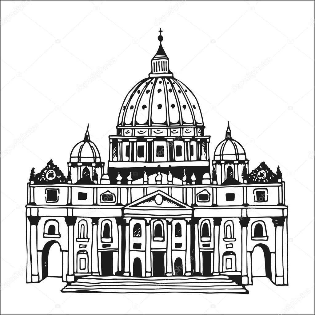 Hand drawn St. Peter's Basilica, Vatican, Rome, Italy Stock Vector ...